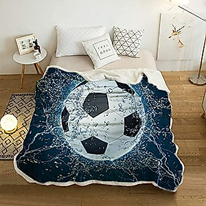 Zzkslife Soccer Blanket 3D Soft Plush Sherpa Throw Blanket Soccer Gifts Adult All Season Couch Bed Sofa Home Decor (Soccer,60"×80")