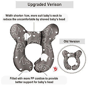 vocheer Baby Travel Pillow(Upgraded), Head and Neck Support Pillow for Pushchair, Car Seat,Stroller, Bouncer, Cotton (Elephant)