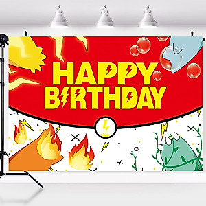 Cartoon Red White Ball Birthday Party Banner for Kid Pet Photo Backdrop Video Gaming Party Banner Kid Birthday Party Decorations Banner Baby Shower Decoration Supplies 5x3ft