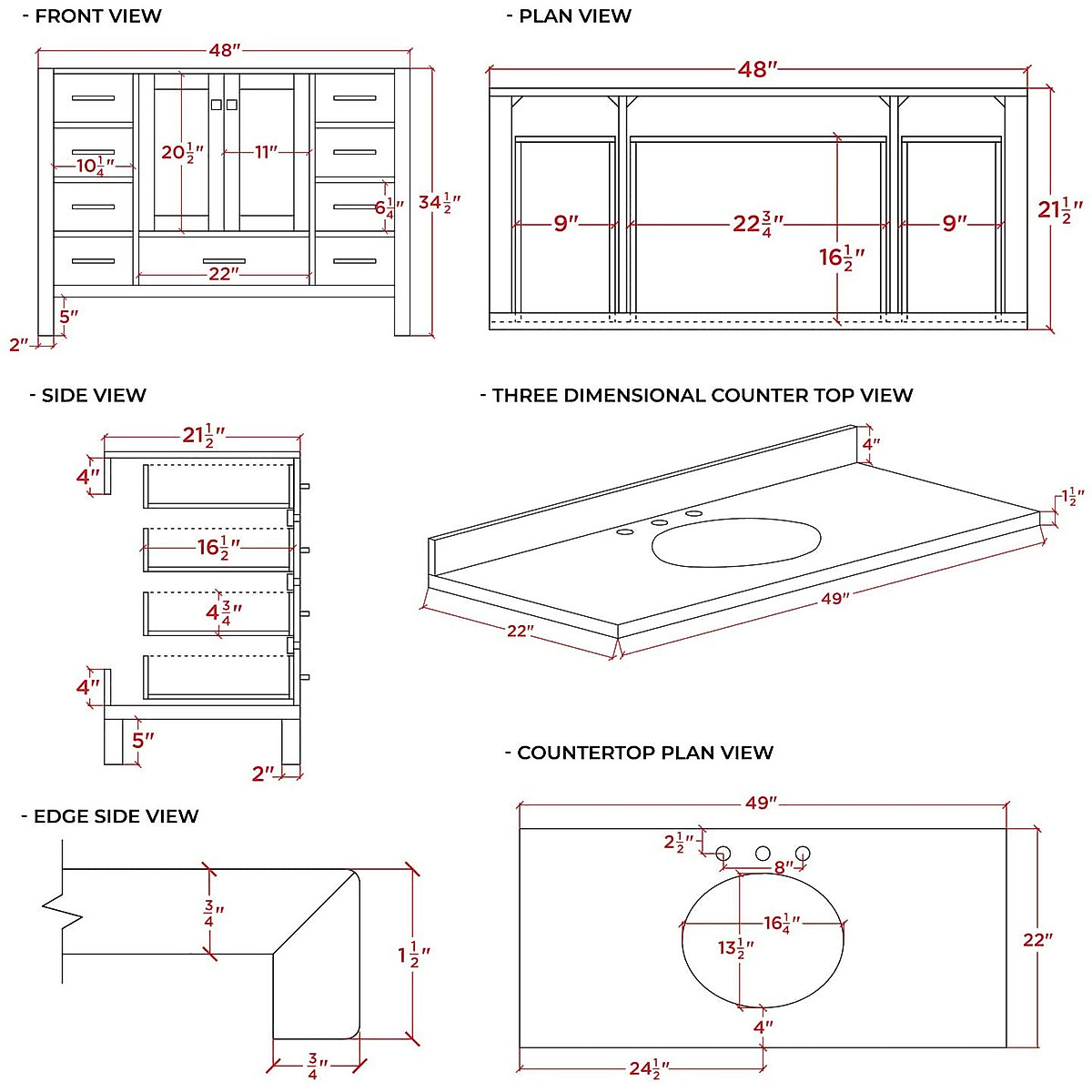 ARIEL 49" Grey Bathroom Vanity with Italian Carrara Marble Countertop & Backsplash, Center Oval Sink, 2 Soft Closing Doors, 9 Full Extension Dovetail Drawers, Brushed Nickel