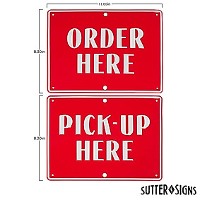 Order Here Pick Up Here Aluminum Sign Set | Coffee Bar, Food Truck, Ice Cream Shop, Store Display and Decor Signs. Aluminum Signs, 11" x 8.3"