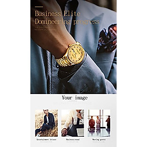 OLEVS Luxury Diamond Gold Watches for Men Big Face Dial Luminous Day Date Calendar,Male Business Casual Dress Stainless Steel Quartz Analog Wrist Watch Waterproof 3ATM Gifts Golden