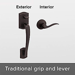 Kwikset Prescott Front Door Handle with Interior Tustin Lever Featuring Microban Antimicrobial Product Protection, Venetian Bronze Front Door Hardware Does Not Include a Deadbolt