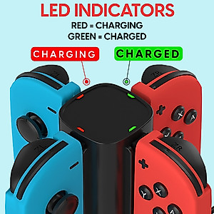 TALK WORKS Joy-Con Charger Dock For Nintendo Switch Gaming Controllers - 4-Remote Docking Charging Station,USB Compatible w/ Switch OLED (Black)