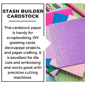 PA Paper Accents Glitter Cardstock 12" x 12" Lavender, 85lb colored cardstock paper for card making, scrapbooking, printing, quilling and crafts, 15 piece pack