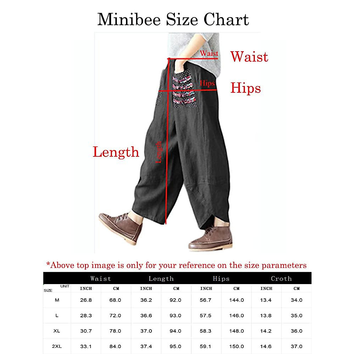 Minibee Women's Baggy Linen Wide Leg Trousers Casual Patchwork Elastic Waist Harem Pants Navy Blue 2XL