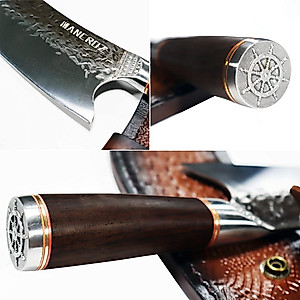 MANCROZ 8 Inch Butcher Boning Knife With Leather Sheath Stainless Steel Meat Cleaver Knife Hand Forged Chef Knives For Kitchen Outdoor BBQ Camping…
