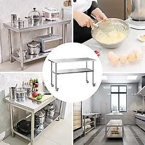 apwang Stainless Steel Work Table 24 x 62 Inch, Commercial Kitchen Prep & Work Table Heavy Duty Prep Worktable Metal Work Table with Wheels for Restaurant, Home and Hotel