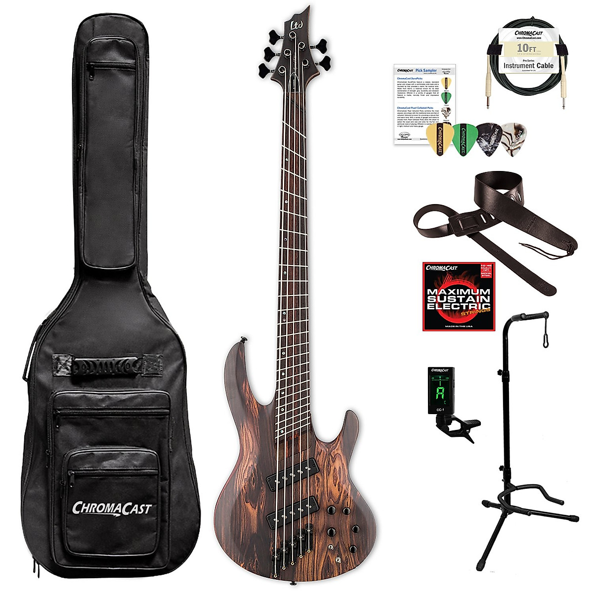 ESP LB1005SEMSRNS-KIT-1 B Series B-1005SE Multi-Scale 5-String Electric Bass Guitar, Natural Satin