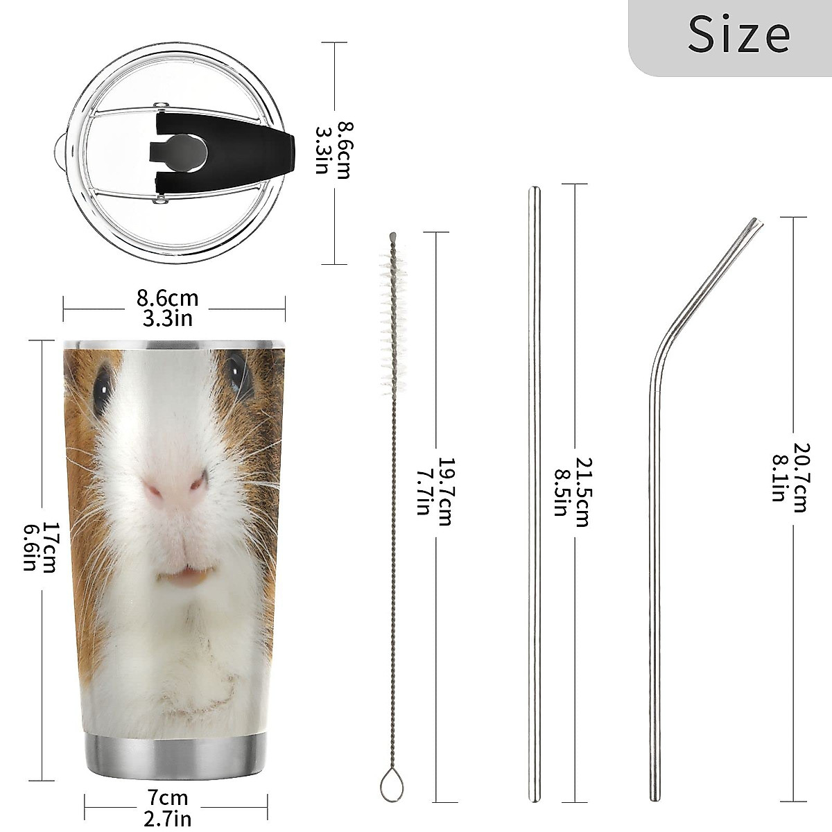 Yasala Tumbler Guinea Pig Cute Insulated Coffee Cup Beverage Container Office Travel Mug with Straw and Lid 20oz Holiday Back to School Gift