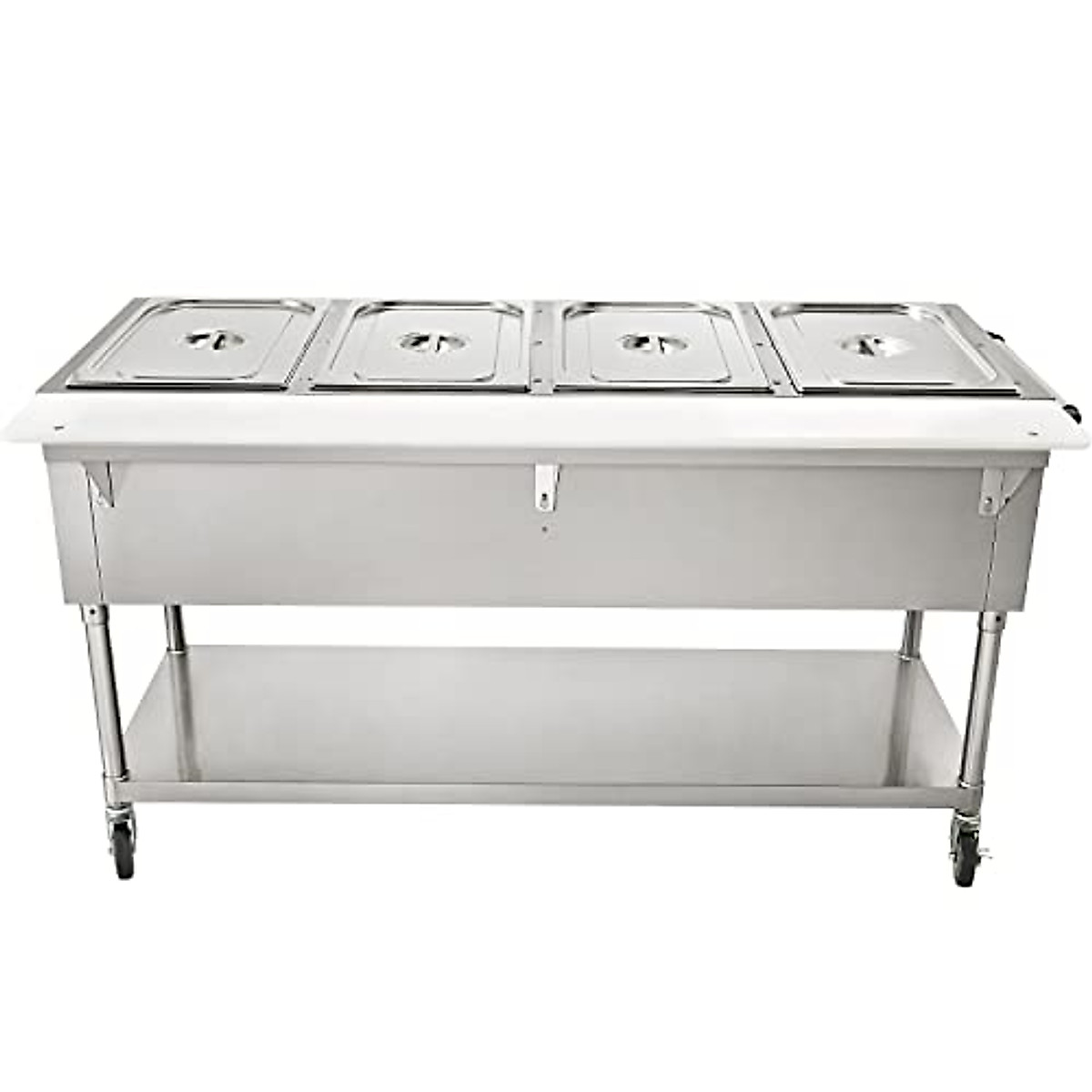 VEVOR Commercial Electric Food Warmer, 4-Pot Steam Table Food Warmer 0-100℃ w/ 2 Lockable Wheels, Professional Stainless Steel Material for Catering and Restaurants