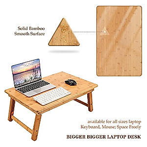 Large Size Laptop Tray Desk Nnewvanet 25.6x17.7in Bamboo Floor Desk Low Table Bed Tray Table,Foldable Adjustable Study Writing Gaming Breakfast Serving Floor Table Support 18in Laptop w' 4 Leg Lock