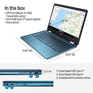 HP Newest X360 2-in-1 Chromebook 14" HD Touchscreen Laptop, Intel Celeron N4000(Up to 2.8GHz), 4GB DDR4 RAM, 128GB Space(64GB eMMC+64GB Card), WiFi, Webcam, USB Type-C, Chrome OS, Forest Teal JVQ MP