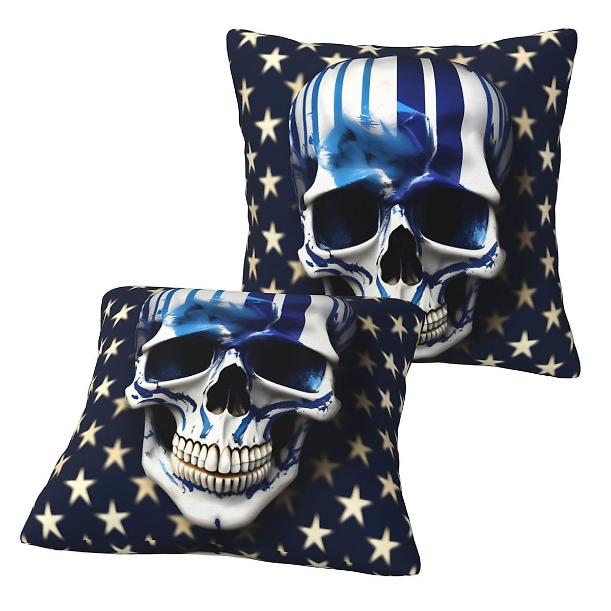 Blue Stripe Stars Skull Square Throw Pillow Covers - Set of 2 Pillow Covers Home Decor for Couch,Bed,Sofa,Bedroom,Car