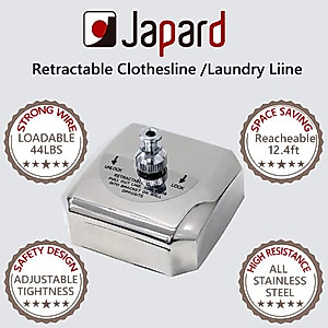 Japard Retractable Clothesline Stainless Steel Metal Indoor, Retracting Clothesline Outdoor, 12ft Wire, Loadable 44lbs, Extendable Clothesline Heavy Duty (2 Pack)
