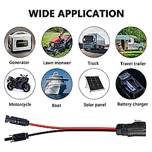SinLoon 10AWG 2 Pin Power Industrial Circular Connector to Solar Cable Adapter, Solar Panel Cable,for Furrion,Solar Panel Suitcase,Forrest River RV Ports(45cm)