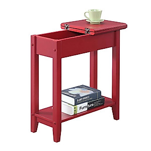 Convenience Concepts American Heritage Flip Top End Table with Shelf, 23", Cranberry Red