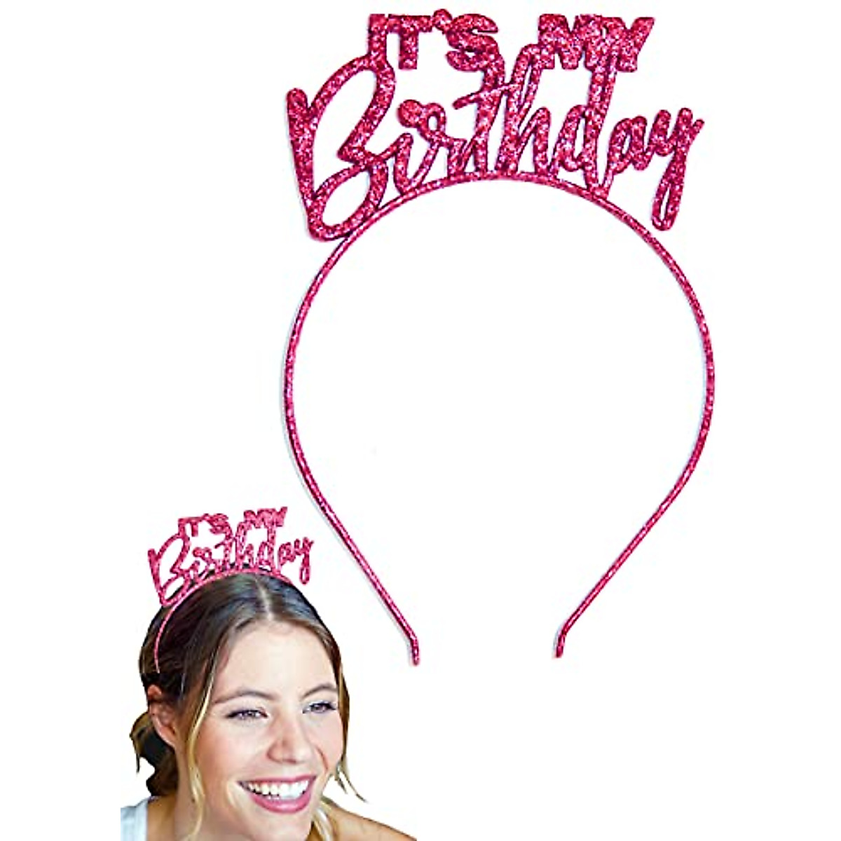 RhinestoneSash Birthday Headband for Women - Hot Pink Sparkle It's My Birthday Headband - Birthday Gifts for Women, Pink Birthday Tiara, Pink Birthday Party Supplies, Decorations (MyBday) Pnk