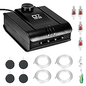 Aquarium Air Pump 4 Outlet, Lychee 254GPH 8W Quiet Oxygen Pump Fish Tank Aerator Pump with Check Valve Air Stone for Up to 300 Gallon Fish Tank