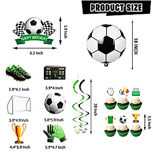 Soccer Birthday Party Decorations, 178 Pcs Soccer Ball Theme Party Supplies for Boys Baby - Banner, Cake, and Cupcake Toppers, Balloons. Hanging Swirl, Backdrop, Soccer Stickers