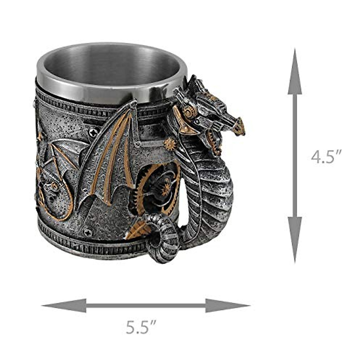 Zeckos Steampunk Geared Dragon Stainless Steel Lined Silvered Tankard