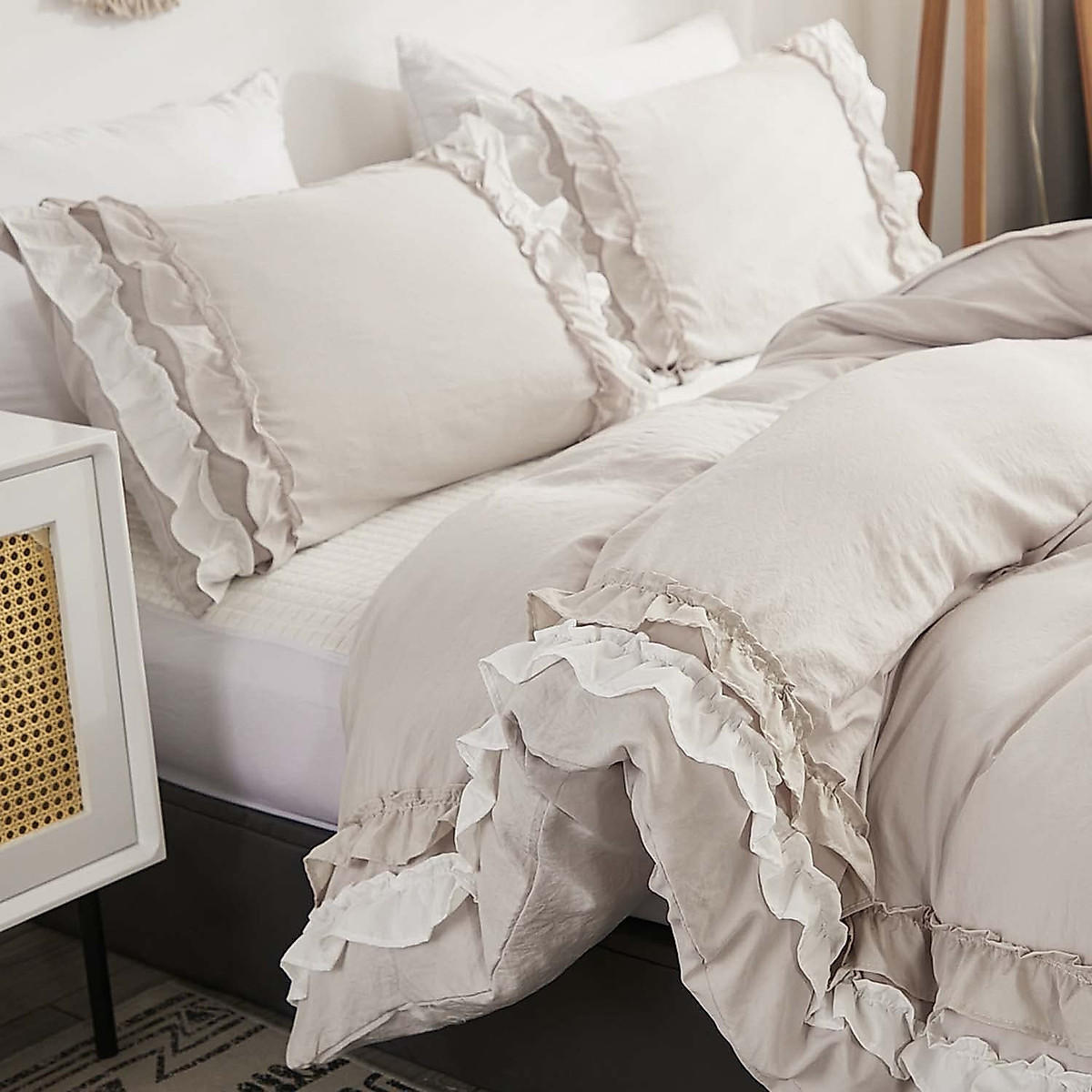 2pcs Twin Duvet Cover Set - Twin XL Comforter Cover with Zipper Closure Convenient for Youth Students in Dormitory Housing & Suite - Durable Bedding Set with Grey Ruffles Chic for Inns Hotels