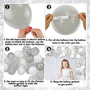 White Silver Snowflake Balloons Garland Arch Kit, Silver Snowflake Confetti Balloons Arch Winter Wonderland Party Decorations for Winter Baby Shower Birthday Baby Its Cold Outside Decorations