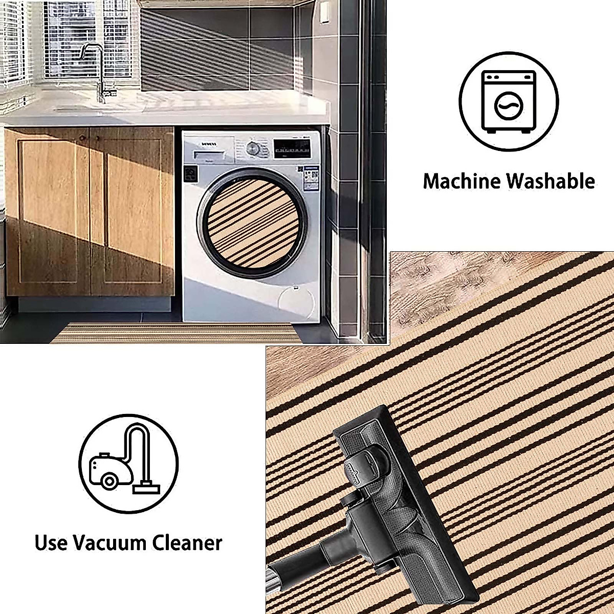 Black and Tan Striped Outdoor Rug 2'x4',Front Porch Rug Machine Washable Front Door Mat Entryway Throw Rug for Front Porch Indoor Outdoor Doormat