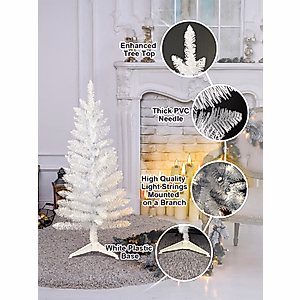 3FT Artificial Christmas Tree, White Christmas Tree with Stand Small Christmas Tree with Lights Xmas Tree with 88 Branch Tips for Indoor and Outdoor