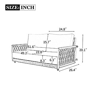 Quarte 1-Piece Woven Rope Outdoor Swing Sofa, 2-Person Porch Swing Bench with Soft Cushions, Patio Furniture for Garden, Backyard, Poolside (Beige/Rope)