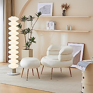 Modern Accent Chair with Ottoman - Barrel Chair with Golden Metal Legs - Velvet Single Sofa Reading Chair - Upholstered Tufted Lounge Chair - Armchair with Footrest for Bedroom Living Room - Beige