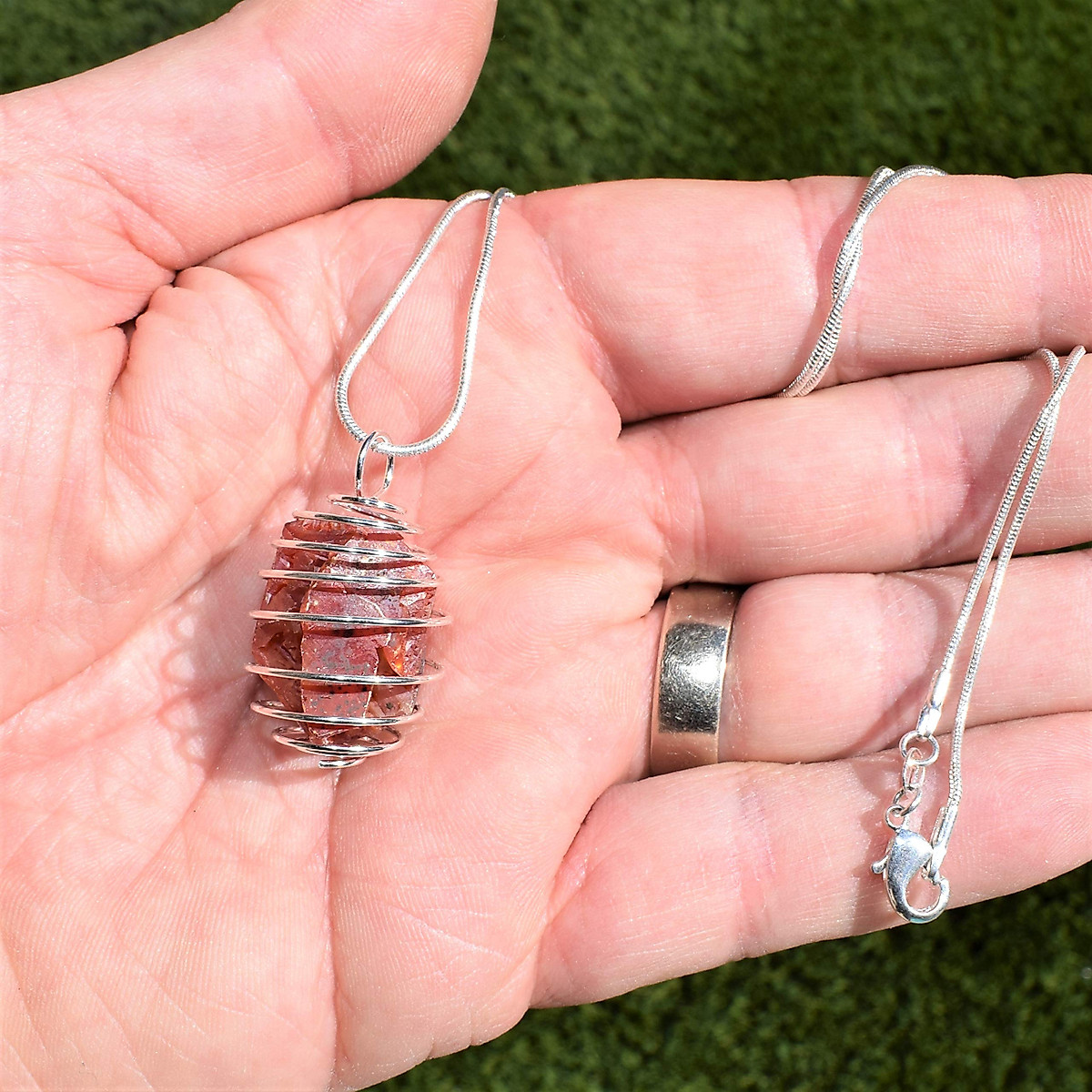 Zenergy Gems Charged Natural Moroccan Vanadinite Specimen Crystal Pendant + 20" Silver Plated Chain + Selenite Charging Heart [Included]
