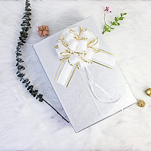 WEWILUCK Gift Bow for Gifts Wrapping, 10 PCS White Pull Bows with Golden Line for Christmas Tree, Xmas Presents, Wedding Decor, Basket Decoration, Birthdays, Holidays Present Wrap Supplies