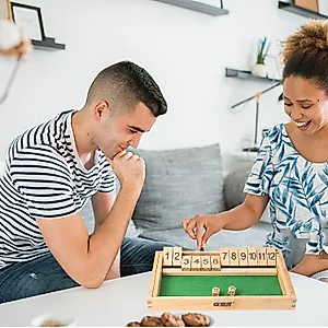 GSE Games & Sports Expert Wooden Shut The Box 12 Numbers Dice Game Board with 2 Wooden Dices, Classic Tabletop Version of The Popular English Pub Game