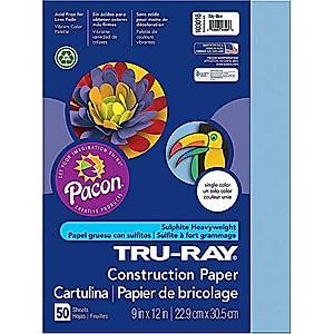 Pacon 103016 Tru-Ray Construction Paper, 76 lbs., 9 x 12, Sky Blue, 50 Sheets/Pack