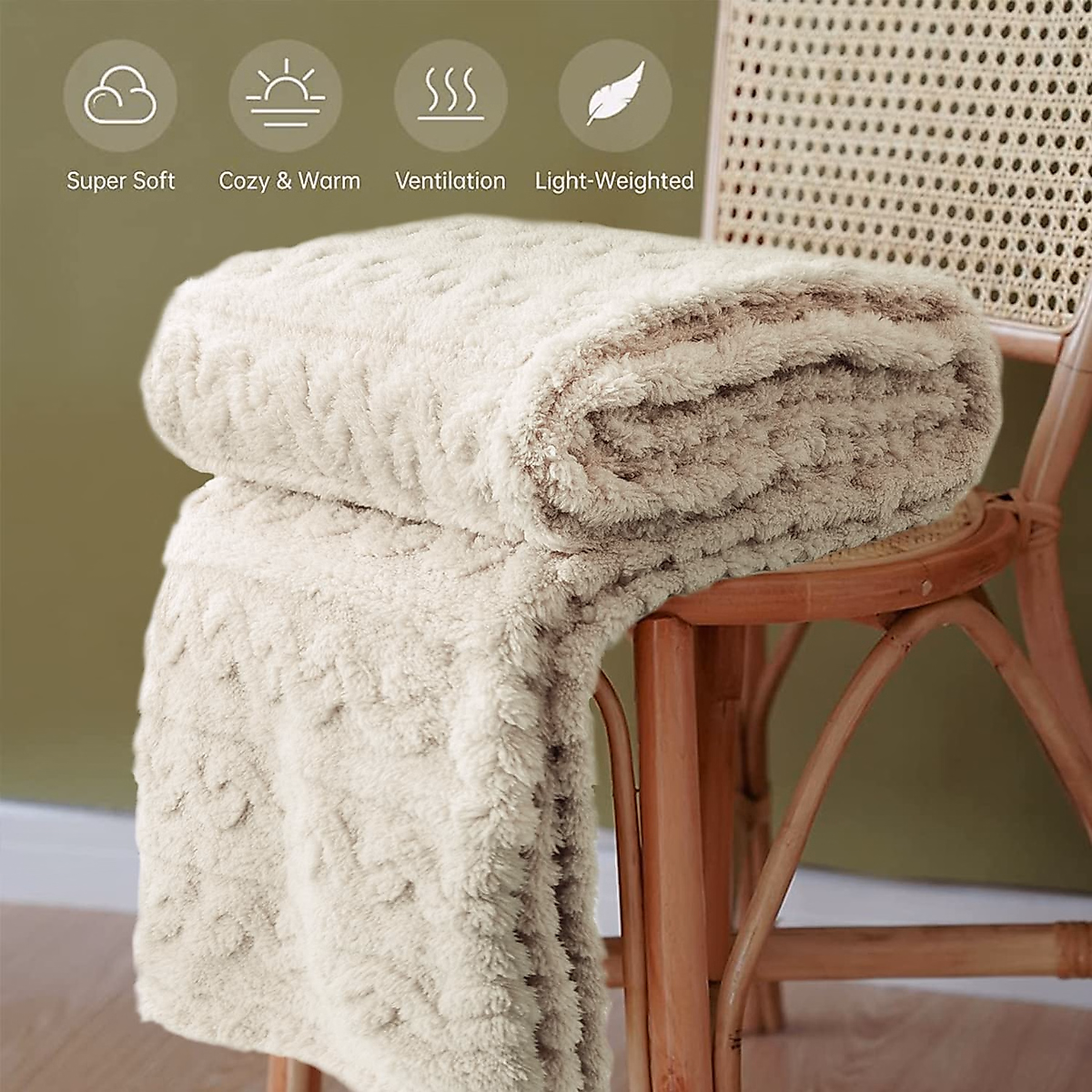 HOMRITAR Fuzzy Throw Blanket for Men Women, Decorative 3D Fleece Blankets for Unisex Kids Really Warm Fluffy Cozy Plush Fleece Comfy Flannel Blanket for Couch Sofa Bed (Beige, 50 x 60 Inch)