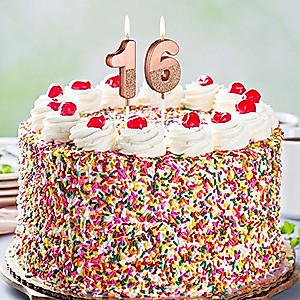 BBTO 16th Birthday Candles Glitter Cake Numeral Candles 16th Birthday Cake Topper Decoration for Birthday Wedding Anniversary Celebration Favor, Rose Gold