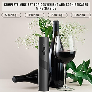Electric Wine Bottle Opener - Wine Gift Set with Foil Cutter, Wine Aerator Pourer, Wine Decanter, Wine Preservation Stoppers - Corkscrew Bottle Opener - Rechargeable Wine Saver - Wine Tasting Set