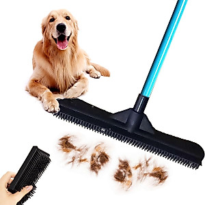 Indigo Pet Hair Remover Broom, Multifunctional Magic Broom, Rubber Broom Pet Hair Remover, Heavy Duty Pet Hair Remover, Pet Hair Removal Broom for Carpets/Mats/Couch, Retractable (Blue)