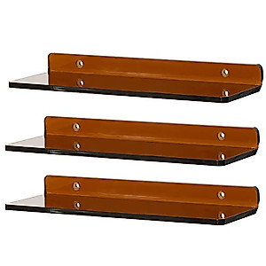 MyGift Transparent Amber Acrylic Wall Shelf, Decorative Storage Display Floating Ledge Shelf Rack, Set of 3