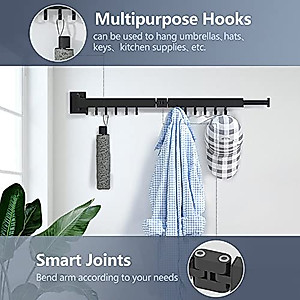 BHeadCat Clothes Laundry Drying Rack Wall Mounted, Retractable Garment Hanger with Hooks, Easy to Install, Strong Load-Bearing, Tri-Collapsible Clothes Dry Rack for Balcony, Bathroom, Bedroom