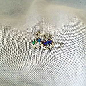 AMOR SPES Color Change Crystal Square S925 Sterling Silver Stud Earrings Women Gifts (Color change)