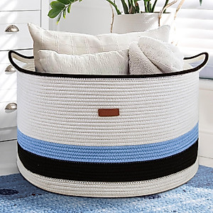 Laundry Basket,Blanket Basket for Living Room 22" x 22" x 14" Extra Large Canvas Storage Bin and Large Toy Basket for Kids,Toy Storage Basket with Handle,Woven Cotton Rope Basket for Organizing