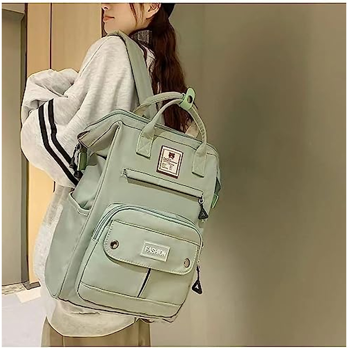 KAOBIO Cute Aesthetic Backpack Large Preppy Bookbags Light Academia Travel Daypack Laptop College Backpack For Women (Sage Green,One Size)