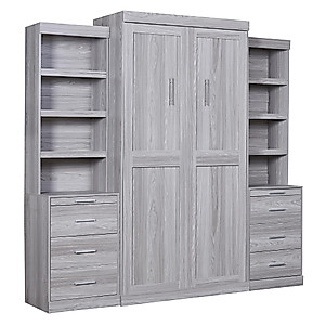 Unique Twin Size Murphy Bed with Storage Shelves and Drawers, Multiple Storage Bed Suitable for Guest Room, Office, Apartment