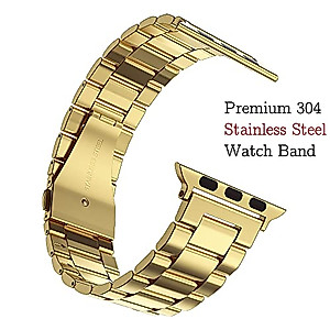 Compatible with Apple Watch Band and Case, Stainless Steel Metal Chain with TPU Cover, Smart-Watch Link Bracelet Strap, Wrist-Band for i-Watch Series 8 7 6 5 4 3 2 1 SE SE2, 45mm 44mm 42mm, Gold