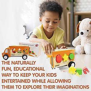 Leo & Friends Shape Sorting Dump Truck - Toddlers Educational Shape Sorter Car - 9 Different Wooden Shape Sorter Toy for Kids - Wooden Vehicle Toys - Perfect Birthdays Holidays and Christmas Gifts