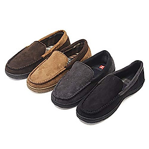 Hanes Mens Moccasin Slipper House Shoe With Indoor Outdoor Memory Foam Sole Fresh IQ Odor Protection , Black , X-Large