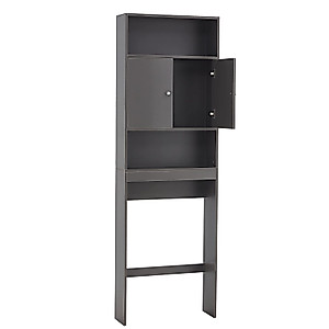 ME2 Bathroom Over The Toilet Storage, 77'' Taller Bathroom Organizer Shelf Space-Saving Collect Cabinet with Shelves and Double Doors, Grey