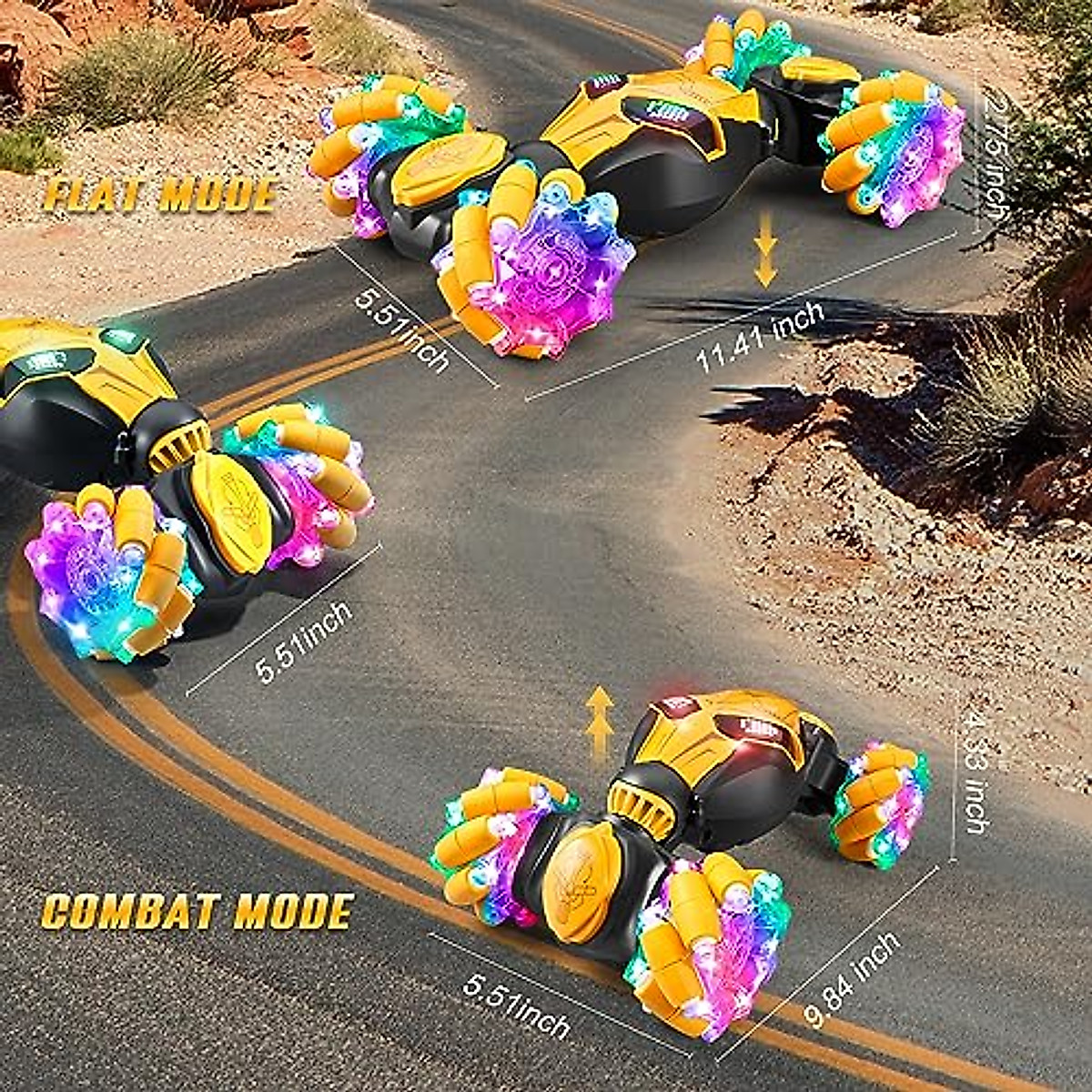 FUUY 1:18 Gesture RC Car Remote Control Car Smart Hand Controll Watch with Lights & Music Double-Sided Off Road Vehicle Cool Toys Cars for Kids 6 Year Old Boy Toys, Yellow